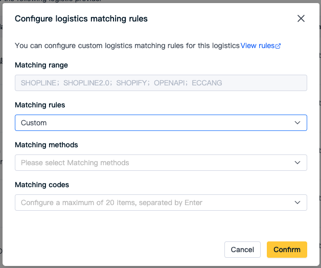 Custom logistics matching rule setting – OneWarehouse
