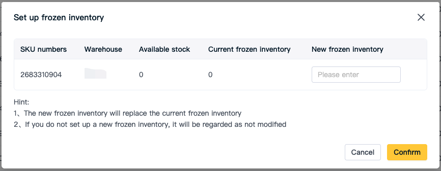 Inventory freeze – OneWarehouse