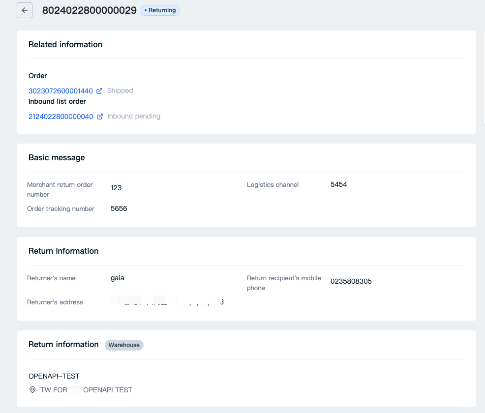 Inbound-inbound return – OneWarehouse